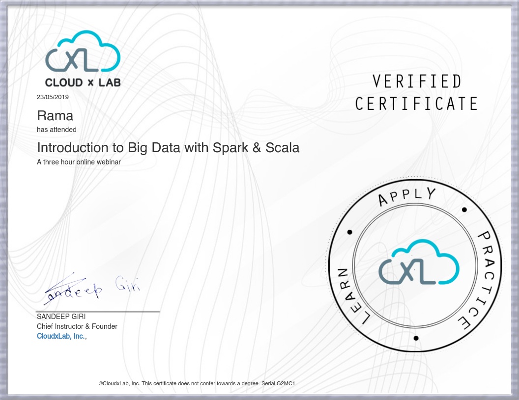 Cloudxlab Certificate