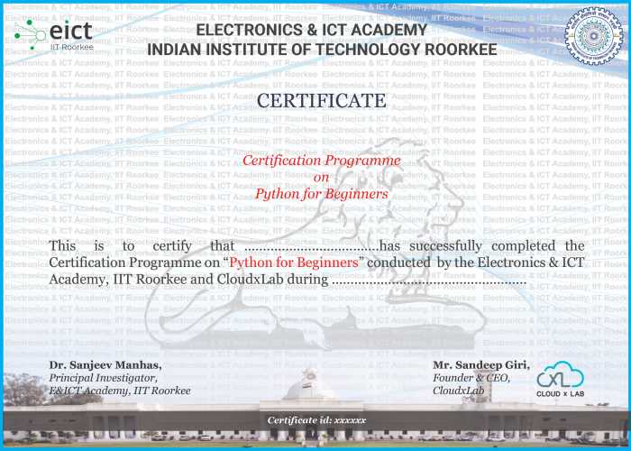 Python Certification Course for Beginners (incl. Lab) by EICT (IIT Roorkee) | CloudxLab